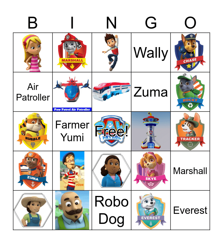 PAW PATROL BINGO Card