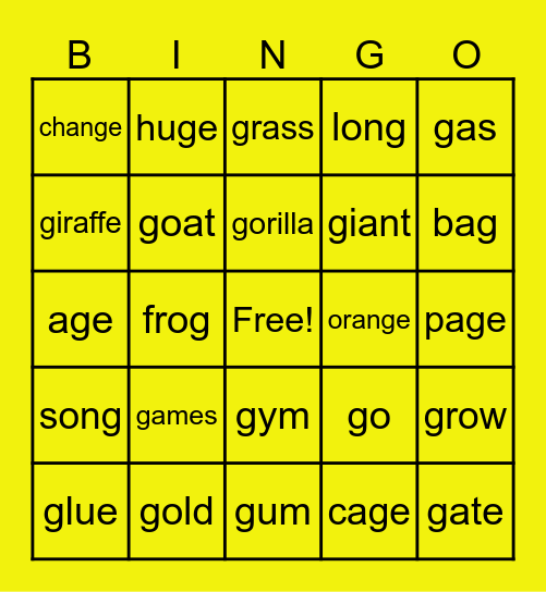 In Savannia Hard and Soft 'G' Bingo Card