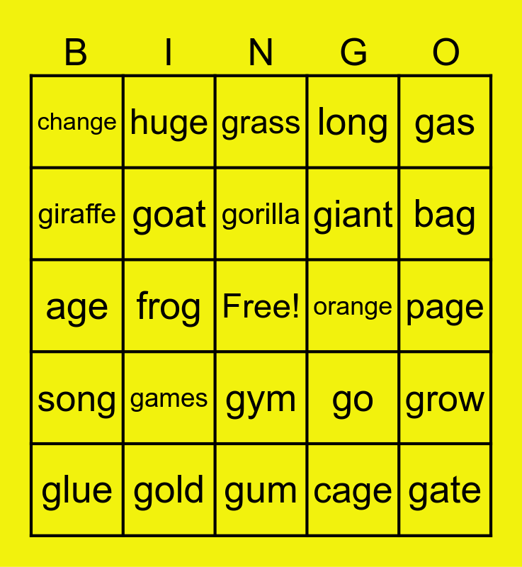 In Savannia Hard and Soft 'G' Bingo Card