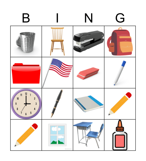 Vocabulario de la escuela Bingo Card