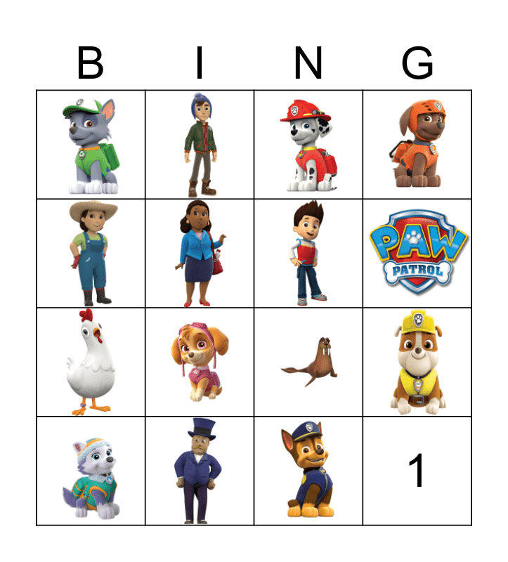 Paw Patrol Bingo Card