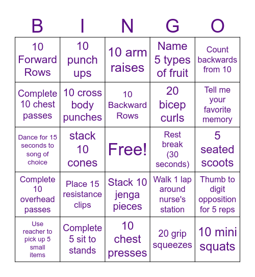 Occupational Therapy Bingo! Bingo Card
