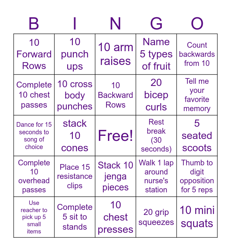 Occupational Therapy Bingo! Bingo Card