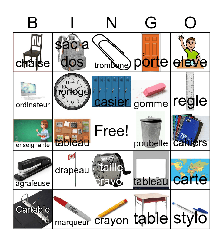 Dans l'école Bingo Card