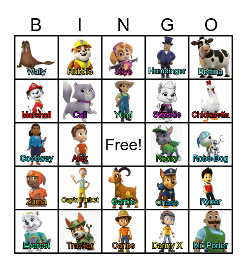 Paw Patrol Bingo Card