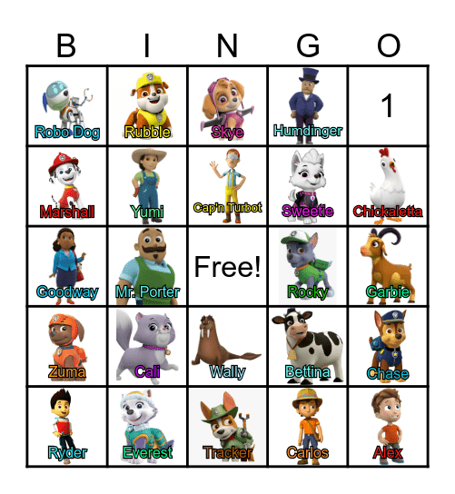 Paw Patrol Bingo Card