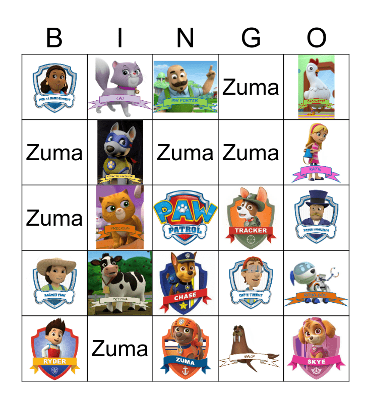 Paw Patrol Bingo Card