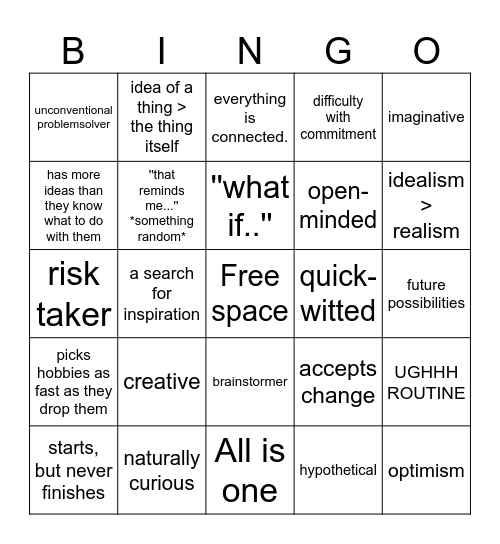 Extraverted Intuition - MBTI Bingo Card