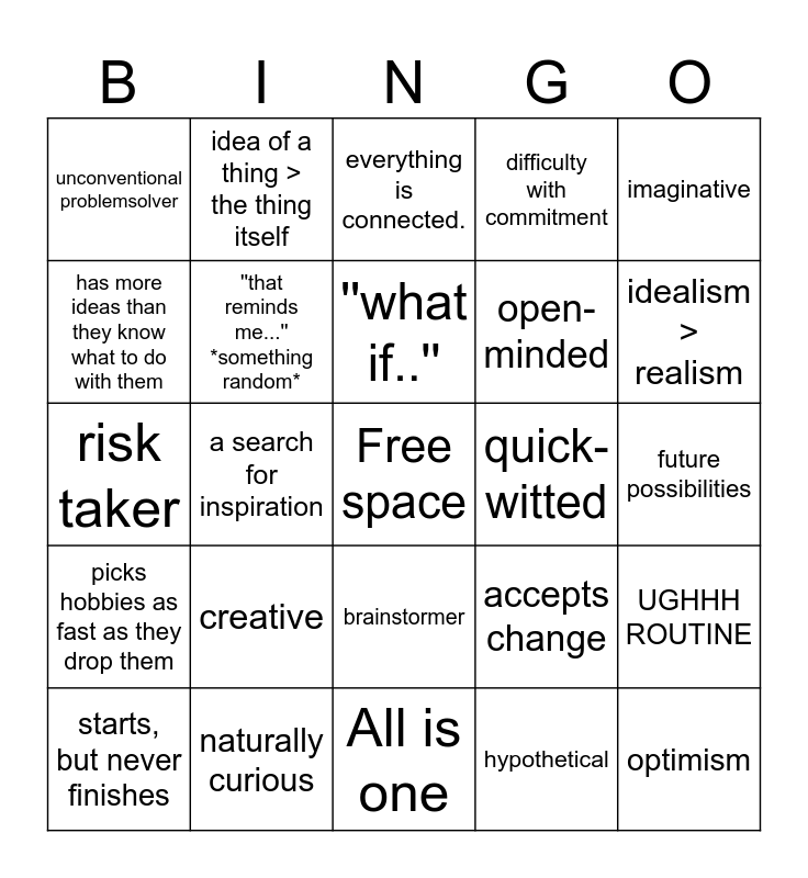 Extraverted Intuition - MBTI Bingo Card