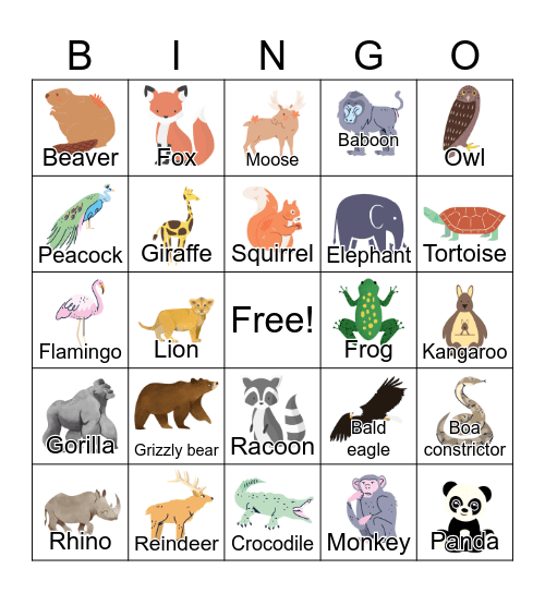 Zoo Bingo Card