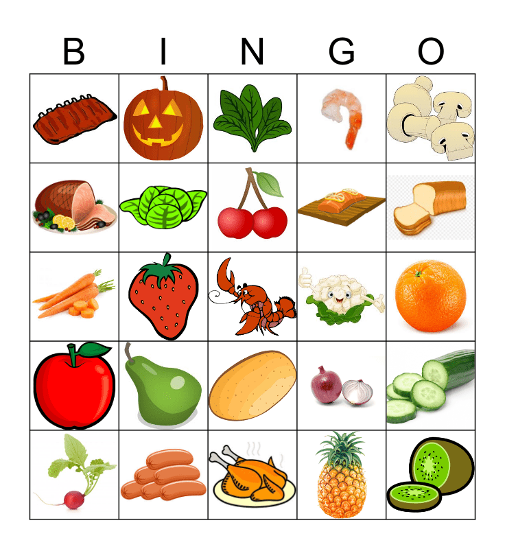 nourriture Bingo Card