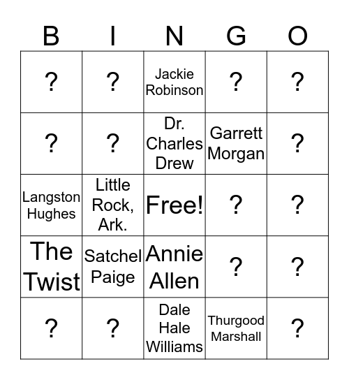 African American/BHM Bingo Trivia Bingo Card