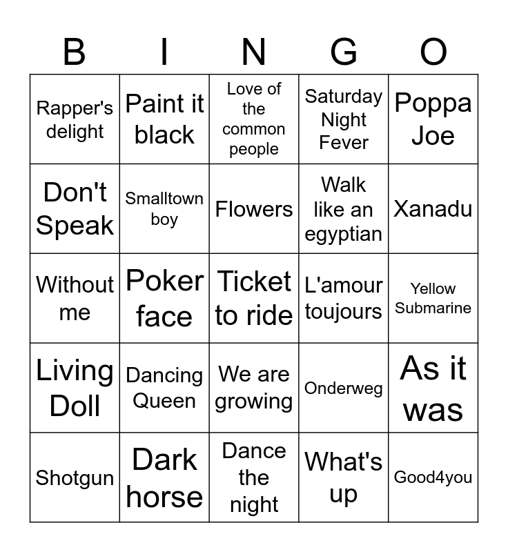 Nummer 1 hits uit de top 40 Bingo Card