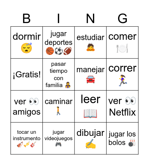 ¿Qué te gusta hacer los fines de semana? Bingo Card
