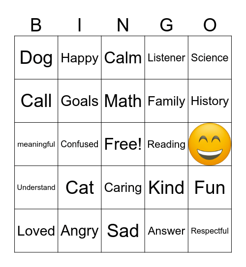 :) Word Bingo Card