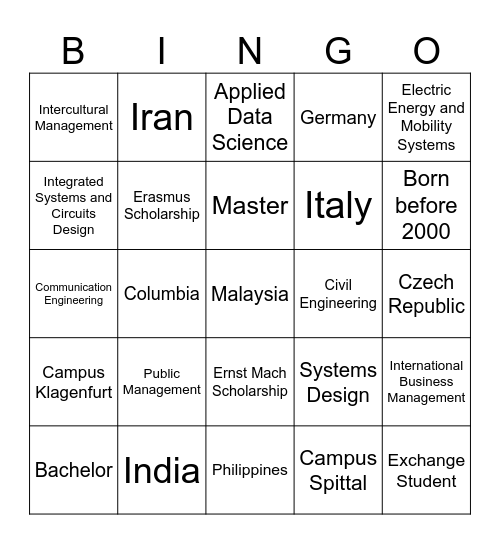 INTERNATIONAL BINGO Card