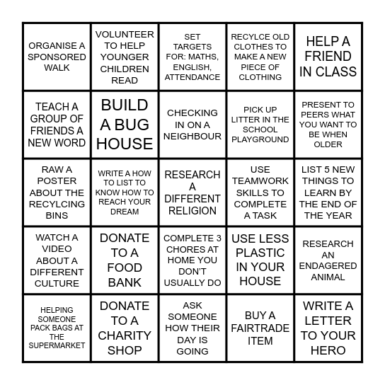 PLEDGES Bingo Card