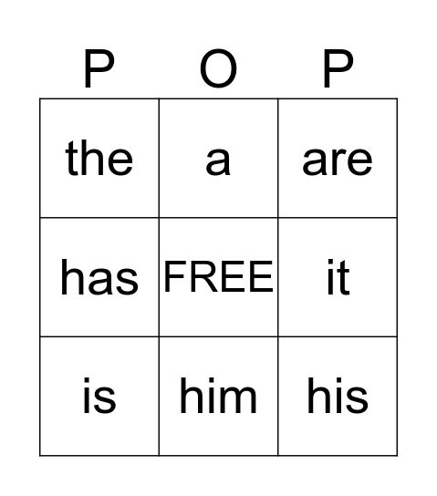 Popcorn Word BINGO Card