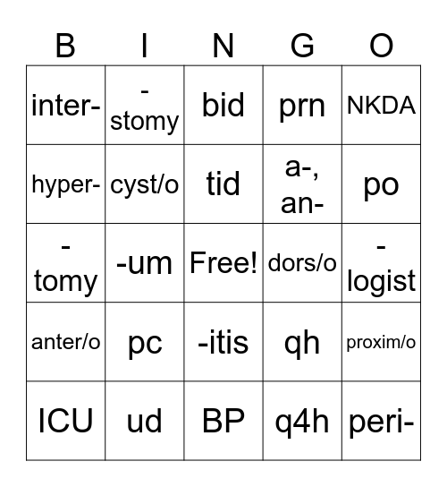 Chapter 1 Bingo Card