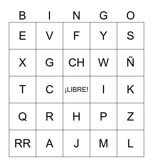 el alfabeto Bingo Card