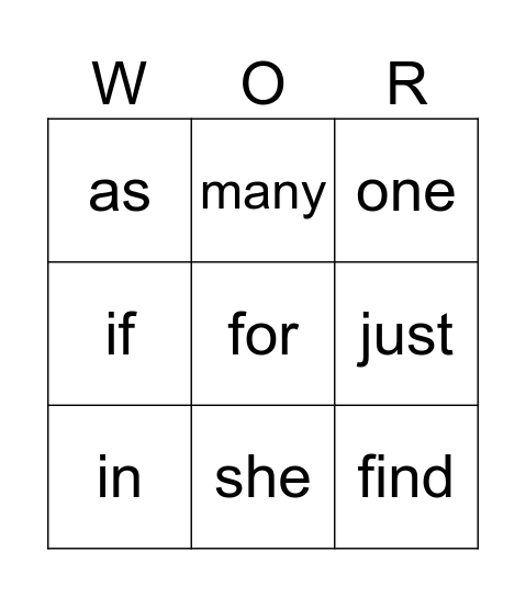 Word-O Module 1 Week 3 Bingo Card