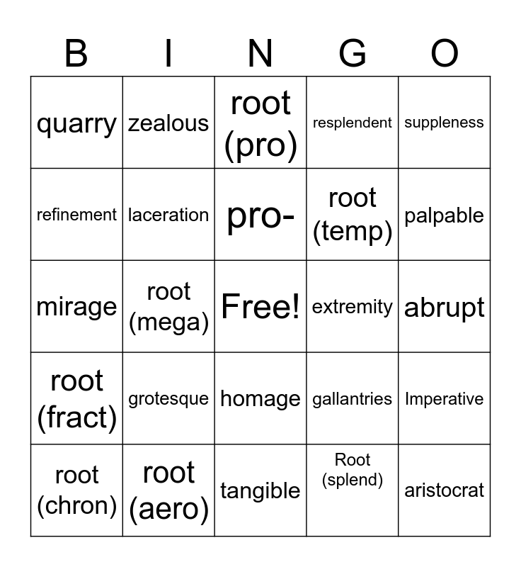 The Necklace & The Most Dangerous Game Bingo Card