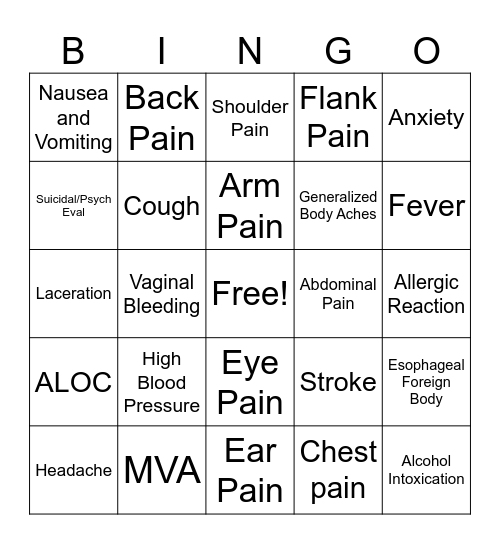 ER Bingo Card