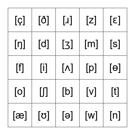 Phonetics Bingo Card