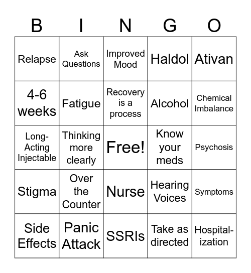 Medication Education Bingo Card