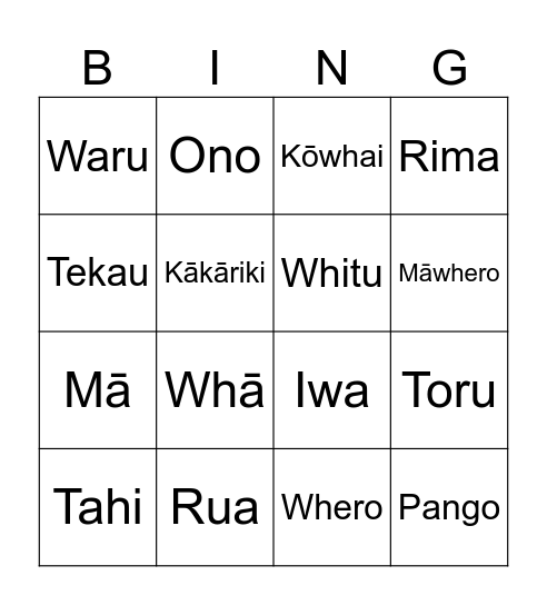 Colours & Counting in Te reo Māori Bingo Card