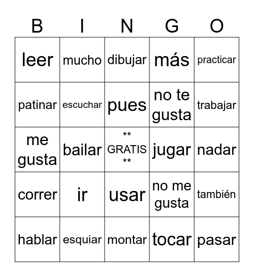 Spanish 2 - los verbos Bingo Card