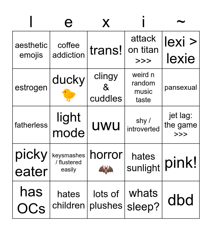 lexicore bingo Card