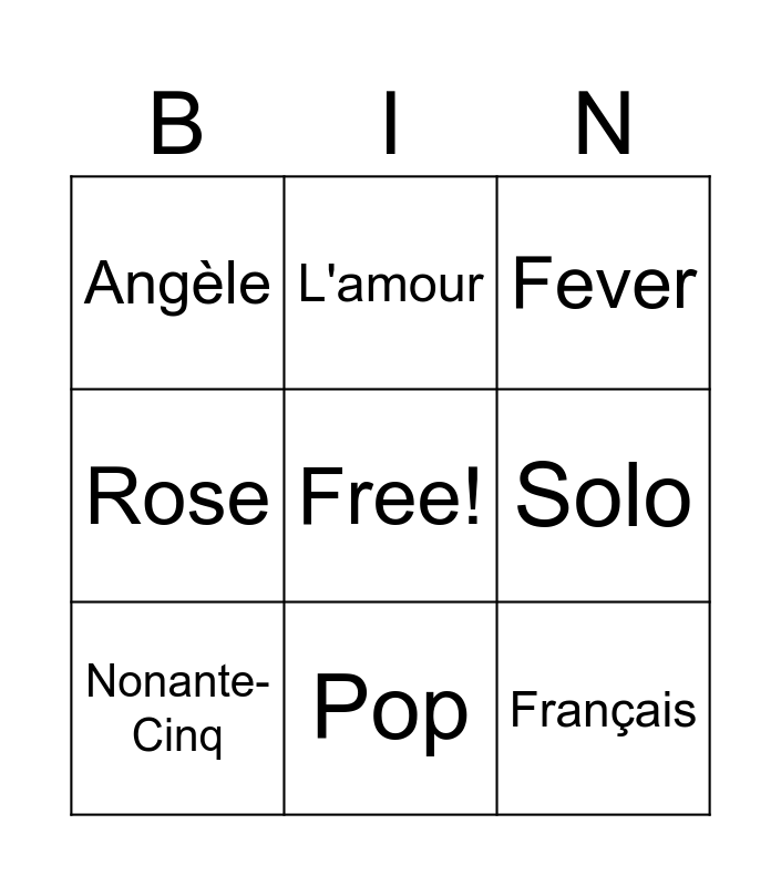 On Connait la Chanson Bingo Card
