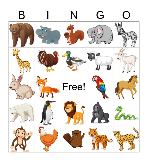 Animal Bingo Card
