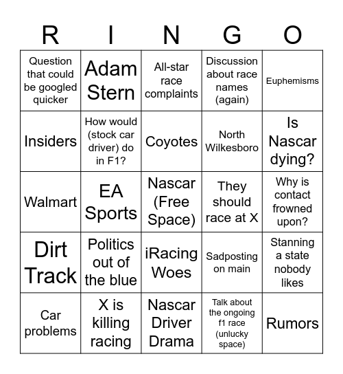 Ringo Bingo Card Ringo Bingo Card