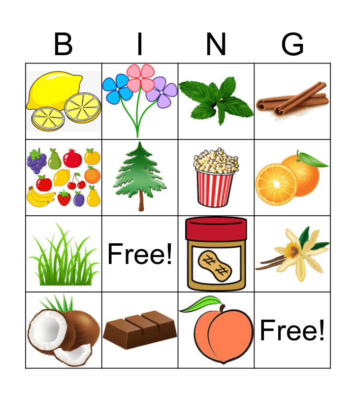 Sense of Smell Bingo Card