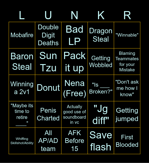 Lunker Bingo Card