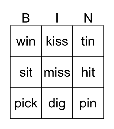 short i Bingo Card