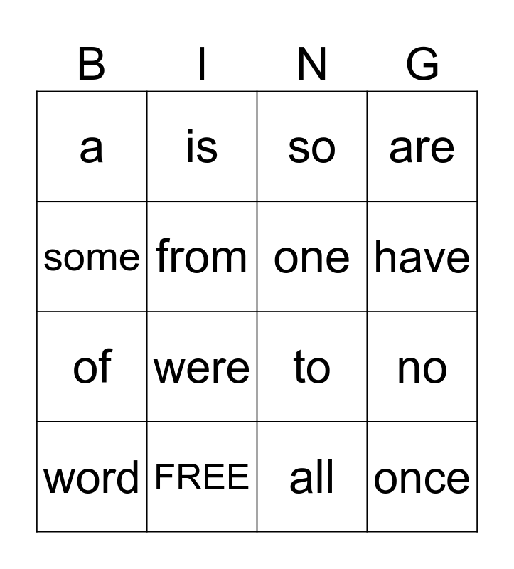 Tricky Words Unit 1 Bingo Card