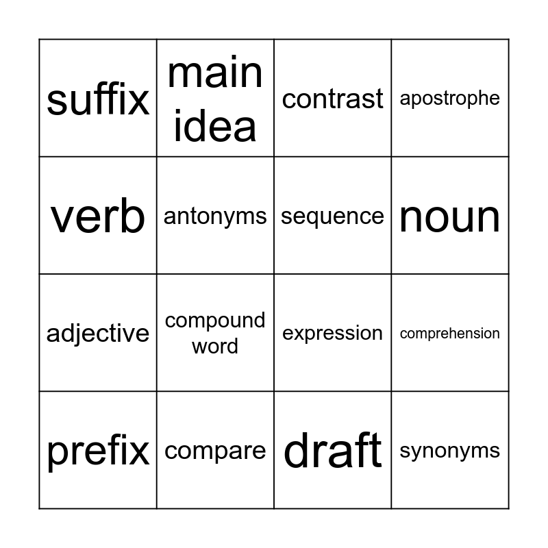 ELA Vocabulary Bingo (Level 2) Bingo Card
