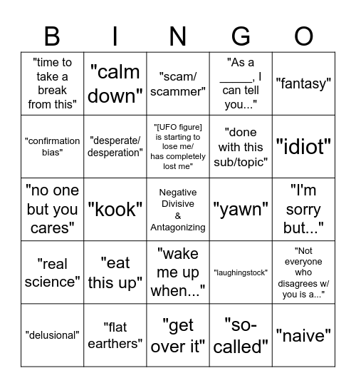 UFO DEBUNKER BINGO Card