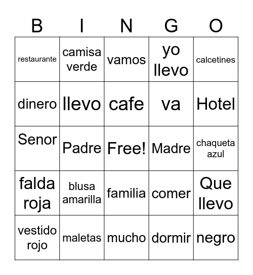 Palabras y frases/ Words and phrases Bingo Card
