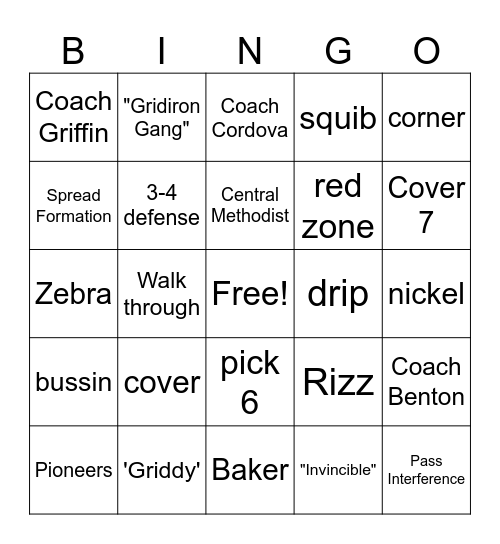 Football Terms 1 Bingo Card