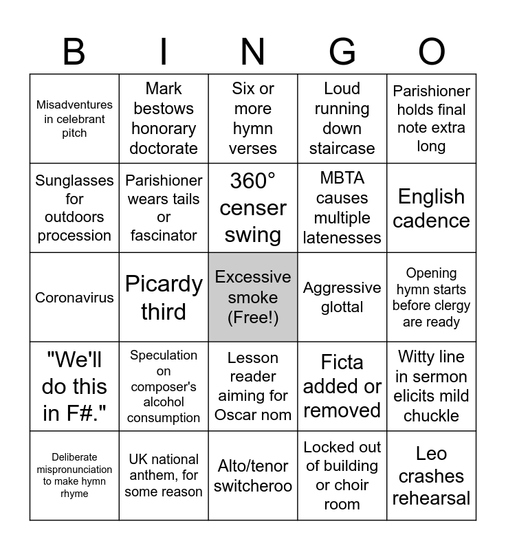 Advent Choir Bingo Card
