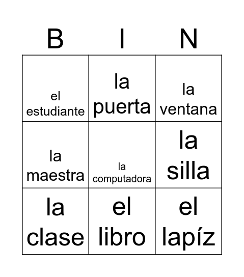 La escuela Bingo Card