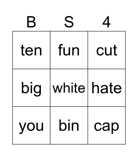BS4 OL U8-12 Bingo Card