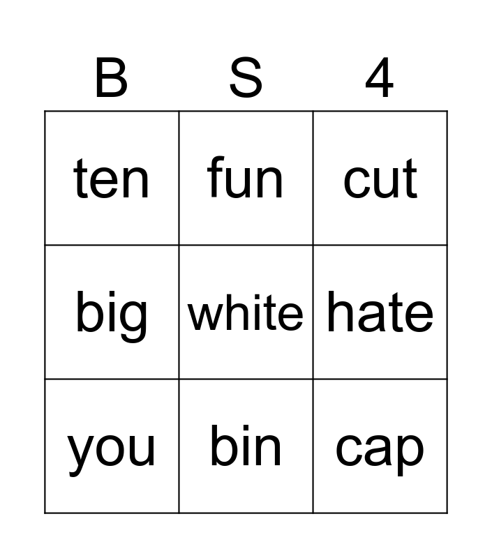 BS4 OL U8-12 Bingo Card