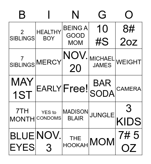 MOMMY Bingo Card