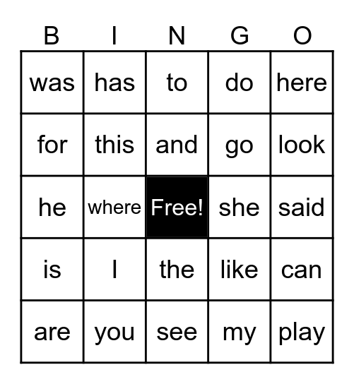 High Frequency Word Bingo (SSW1-3) Bingo Card