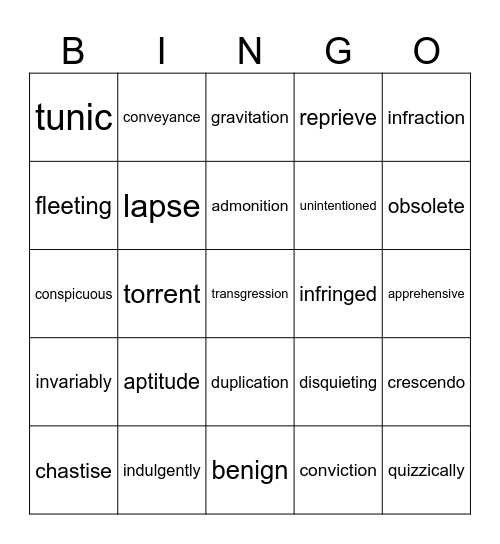 The Giver Vocab Ch. 1-16 Bingo Card